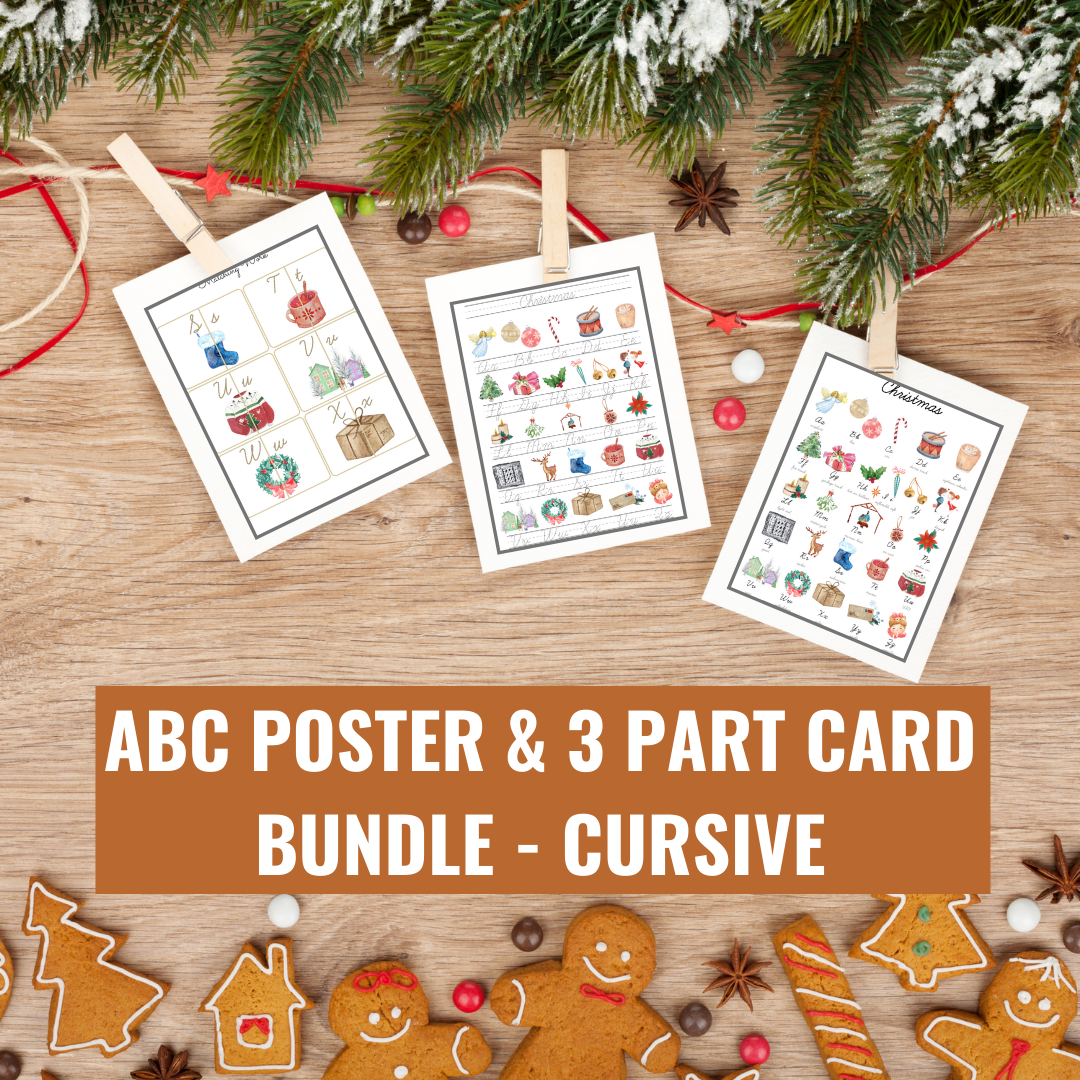 Christmas ABC Poster & 3 Part Cards - Cursive – Learning with Play