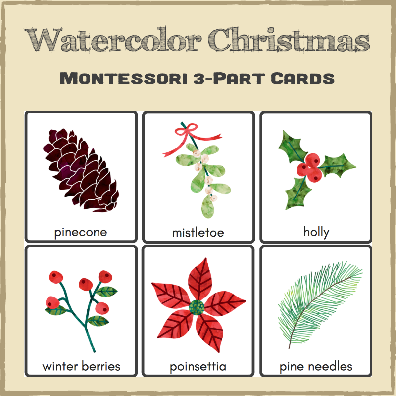 Christmas Watercolor 3-Part Cards – Learning with Play